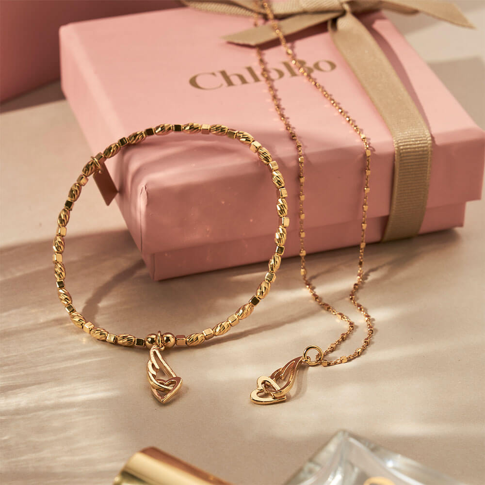Soul Glow Interlocking Heart & Angel Wing Bracelet – ChloBo UK
